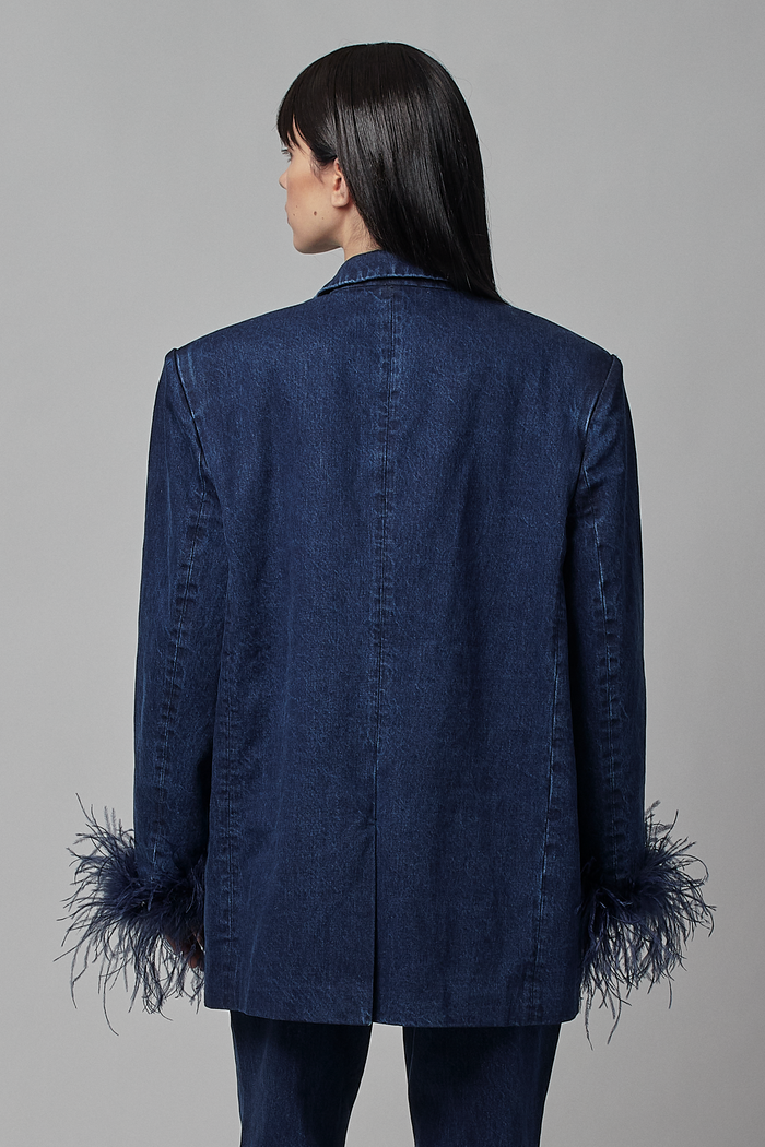 Feather Trim Denim Jacket